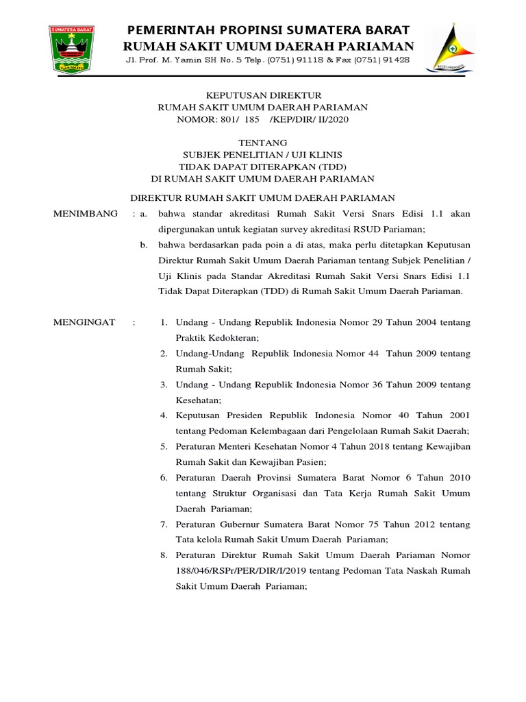 SK TDD SUBJEK PENELITIAN UJI KLINIS | PDF