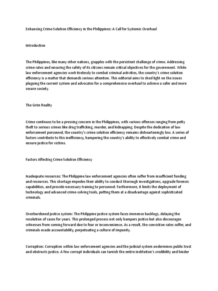 Enhancing Crime Solution Efficiency in The Philippines A Call For ... Enhancing Crime Solution Efficiency in The Philippines A Call For ...