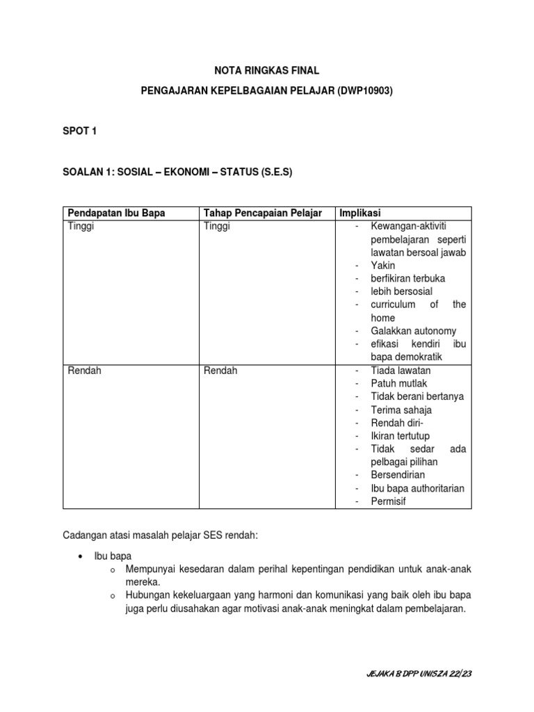 (Nota Final) Pengajaran Kepelbagaian Pelajar | PDF