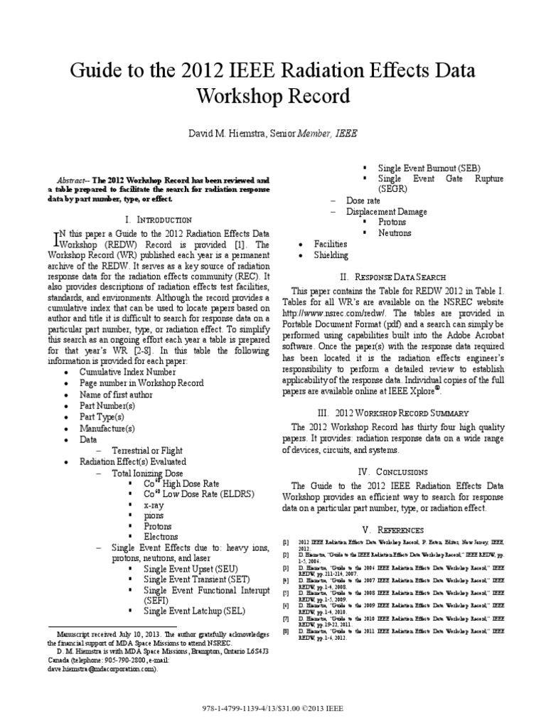 Guide To The 2012 IEEE Radiation Effects Data Workshop Record | PDF ...