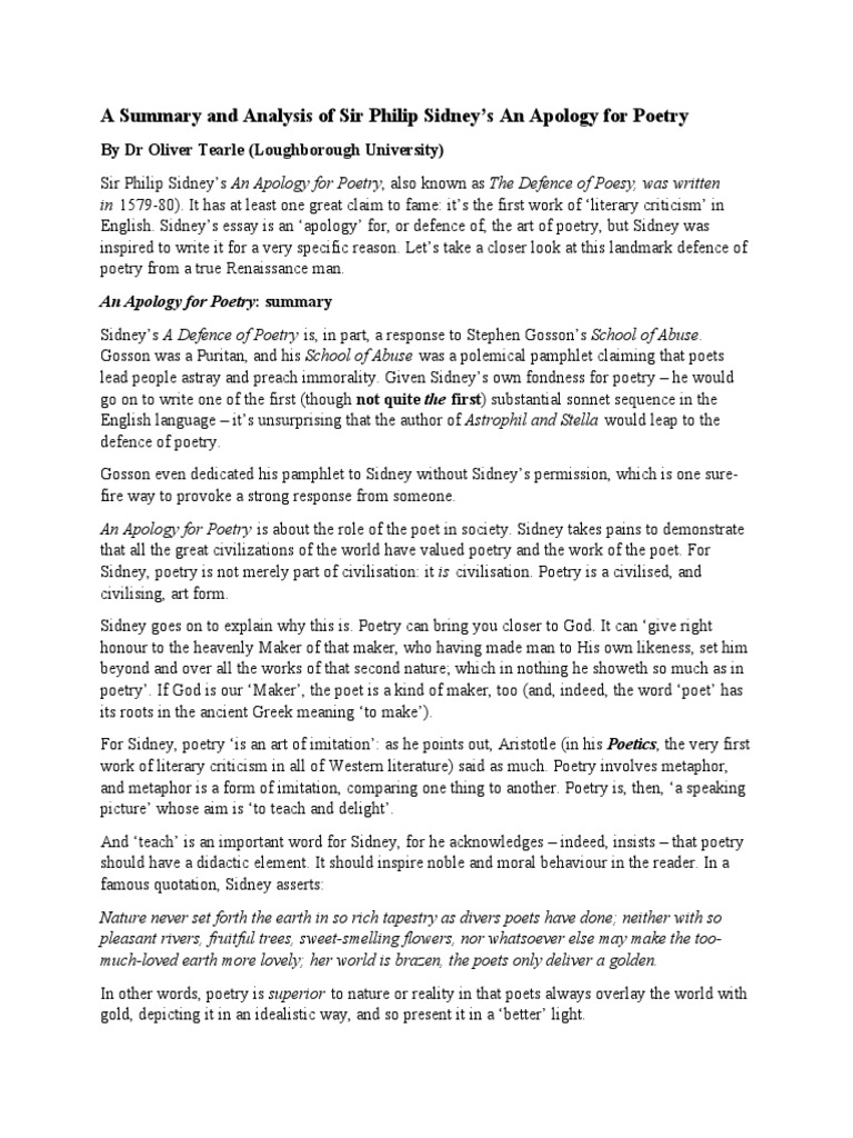 A Summary and Analysis of Sir Philip Sidney | PDF | Poetry | Classics