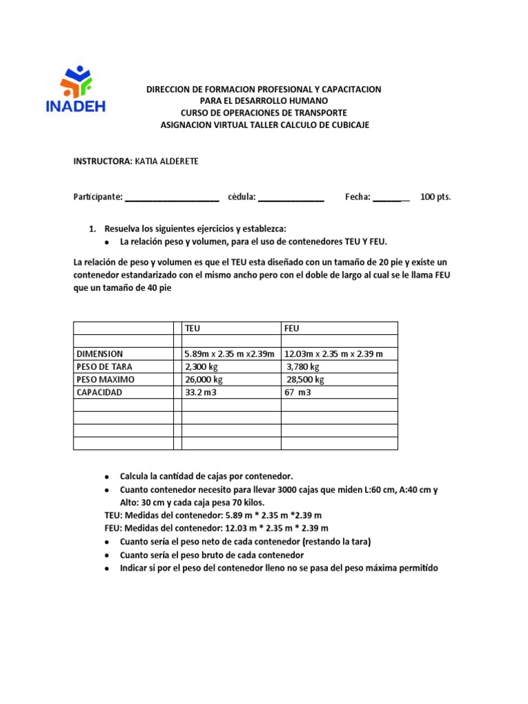 Cálculo de Cubicaje en Contenedores TEU y FEU | PDF