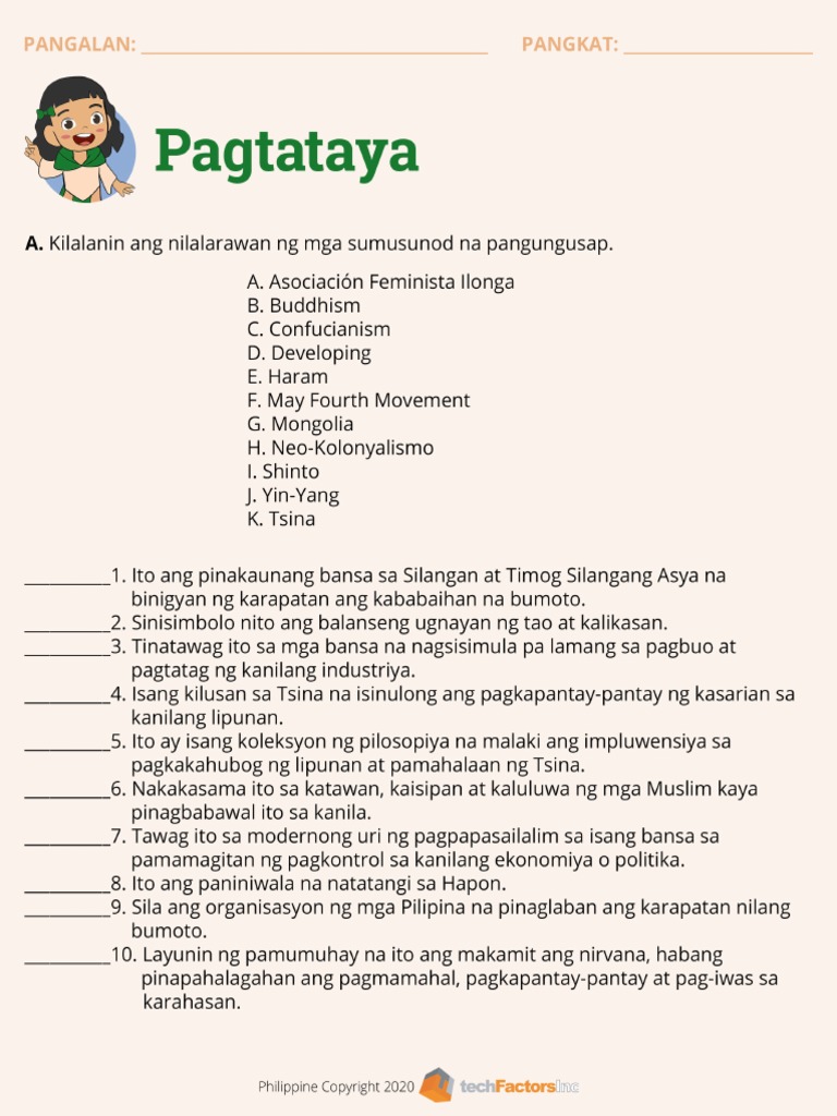 AP7 U4 L4 Pagtataya Worksheets | PDF