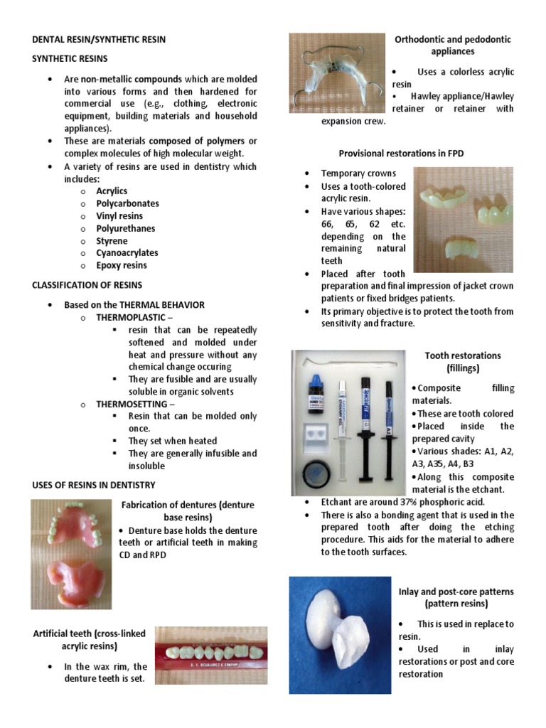 DENTAL RESIN-notes | PDF | Dentures | Poly(Methyl Methacrylate)