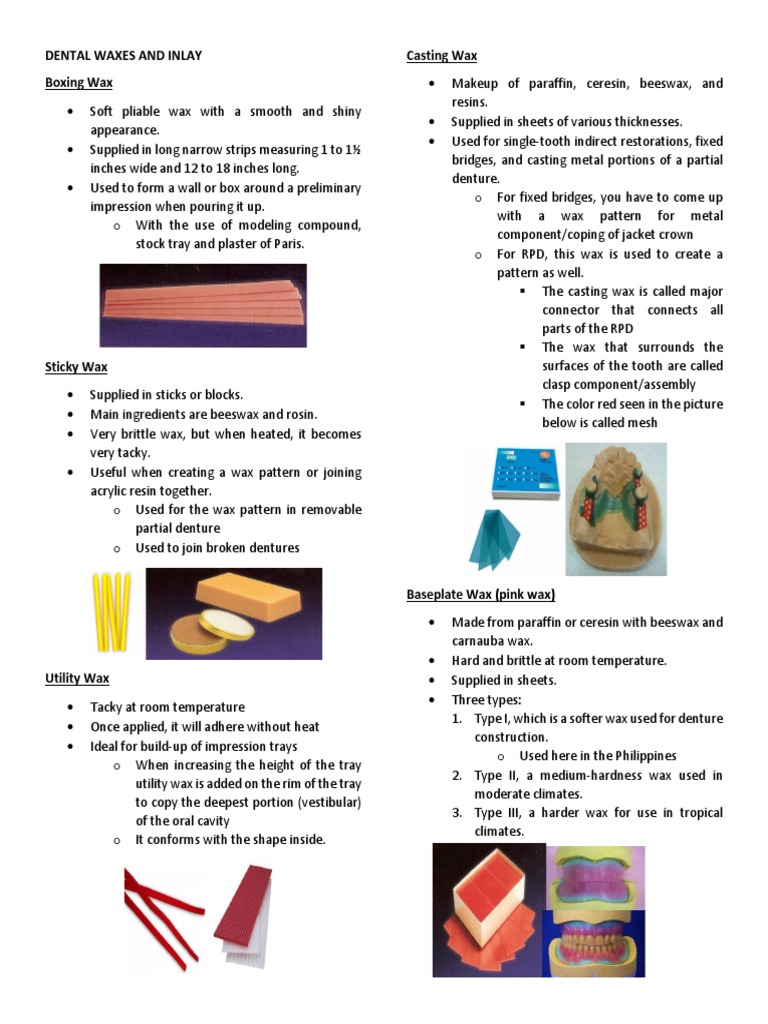 Dental Waxes and Inlay | PDF | Materials | Dentistry Branches
