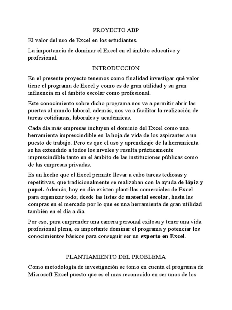 Proyecto Abp | PDF | Microsoft Excel | Aprendizaje