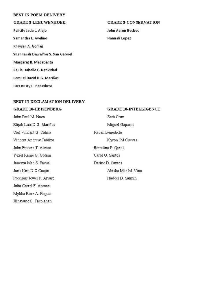 Best in Poem and Declamation Delivery | PDF