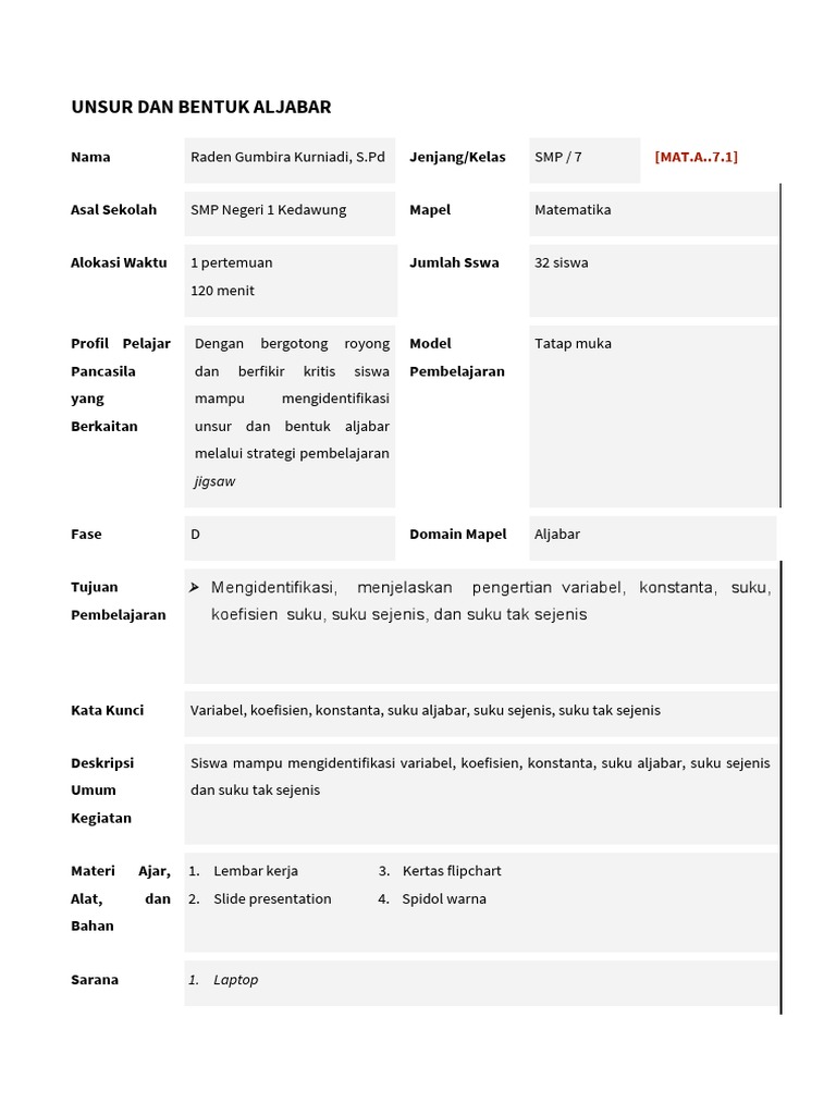 Unsur - Unsur Al Jabar | PDF