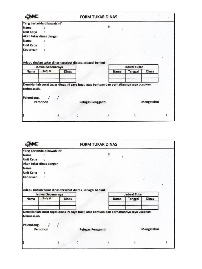 Form Tukar Dinas (Resmi) | PDF