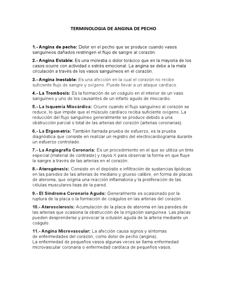 Terminología sobre Angina de Pecho | PDF | Infarto de miocardio | Corazón