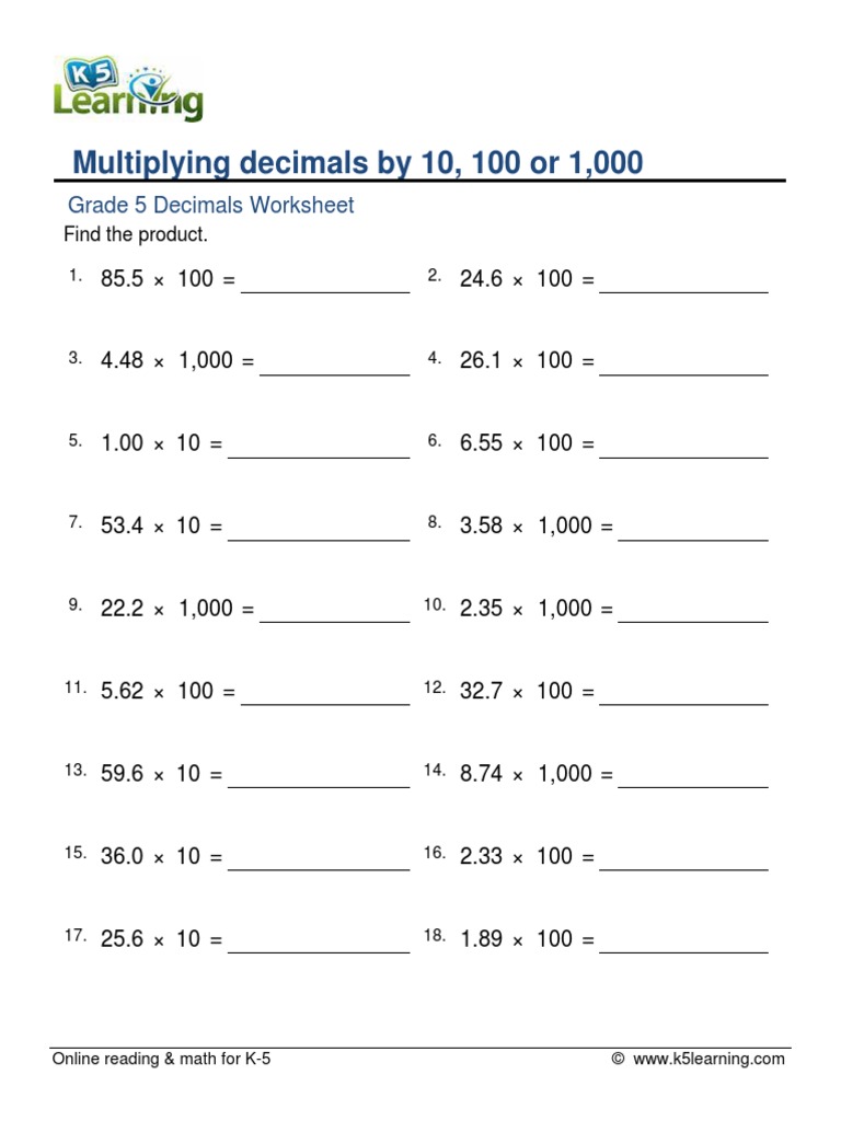 Grade 5 Multiplying Decimals by 10 100 1000 F | PDF | Teaching Methods ...