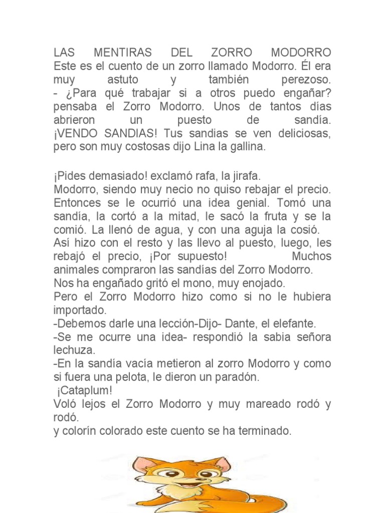 Las Mentiras Del Zorro Modorro | PDF
