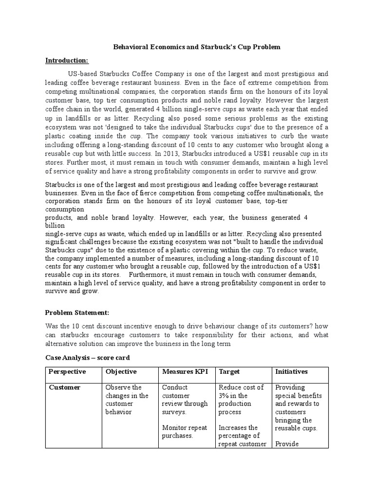 Behavioral Economics and Starbuck's Cup Problem | PDF | Starbucks ...