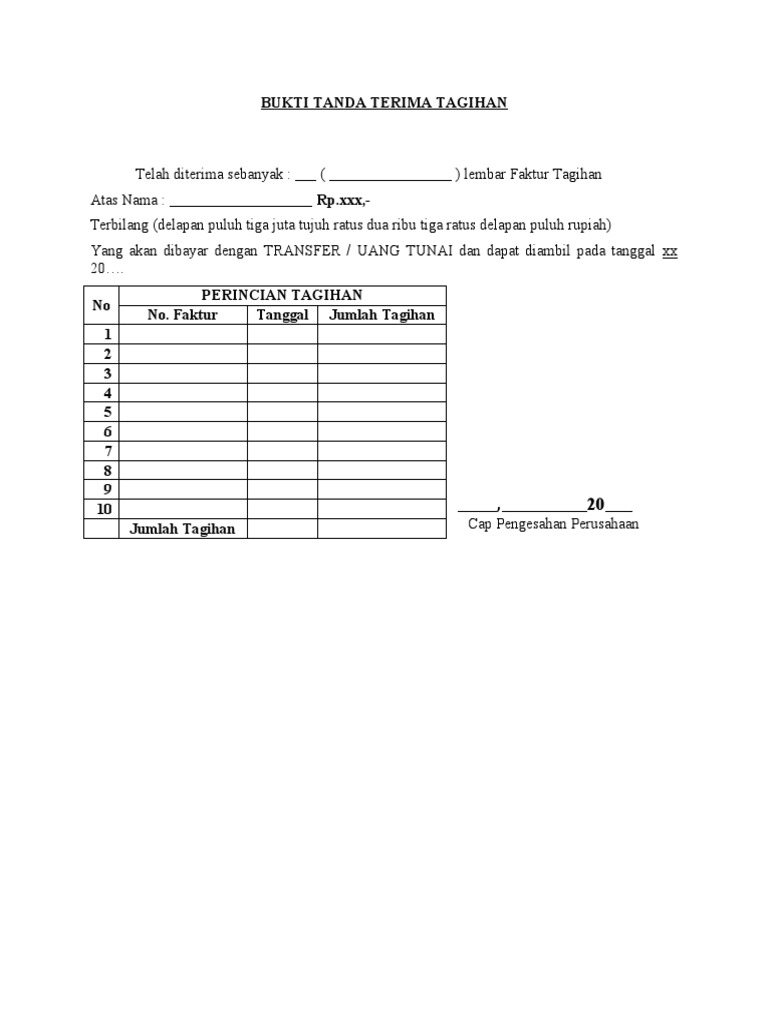 Bukti Tanda Terima Tagihan Toko | PDF