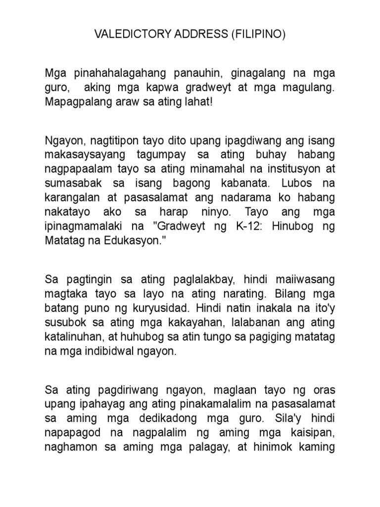 Valedictory Address Filipino | PDF