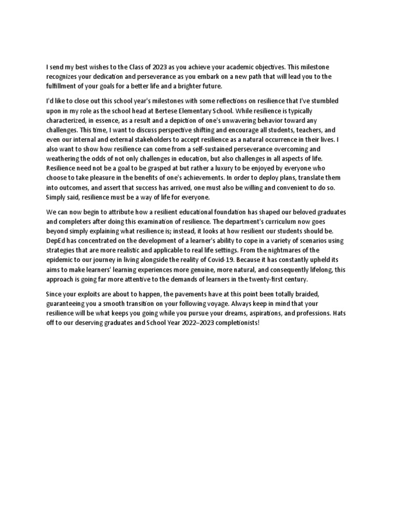Graduation Message | PDF | Psychological Resilience | Learning Graduation Message | PDF | Psychological Resilience | Learning