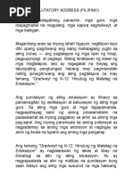 Graduation Speech - Valedictory Address - Filipino | PDF