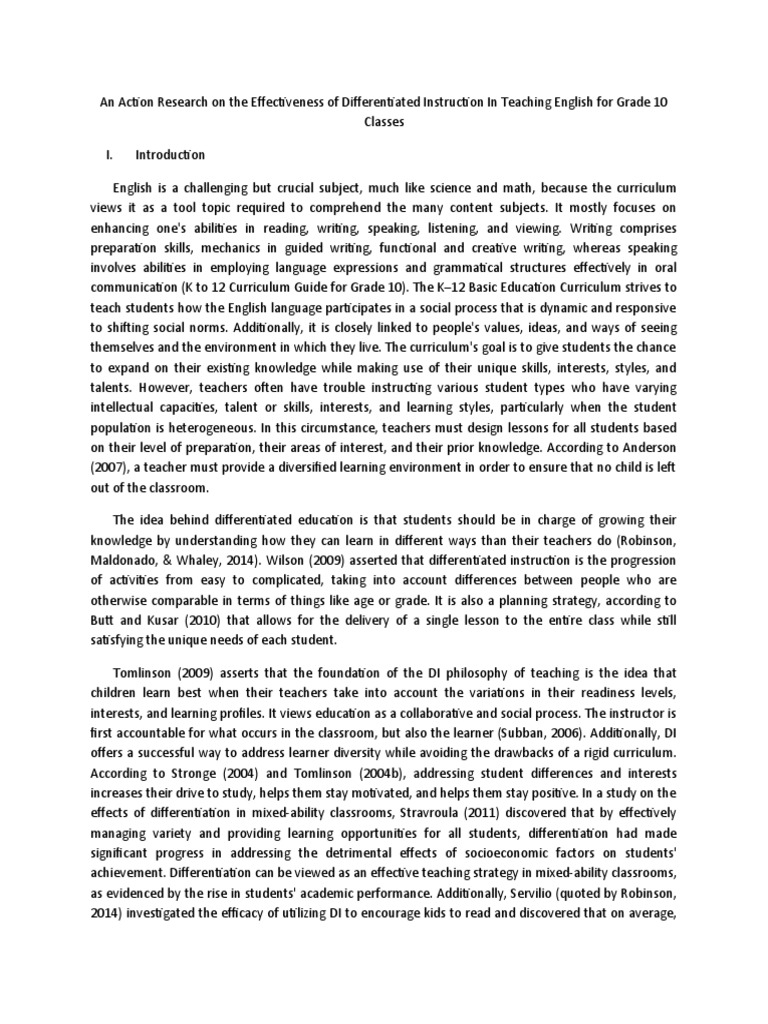 An Action Research On The Effectiveness of Differentiated Instruction ...