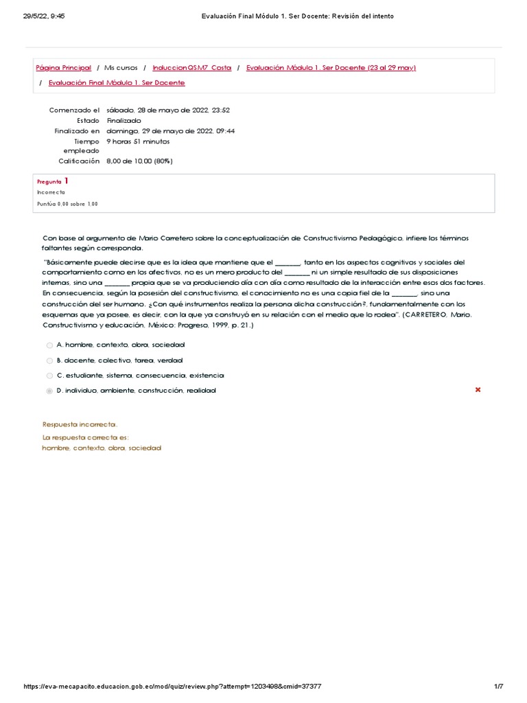 Evaluación Final Módulo 1. Ser Docente_ Revisión del intento | PDF ...