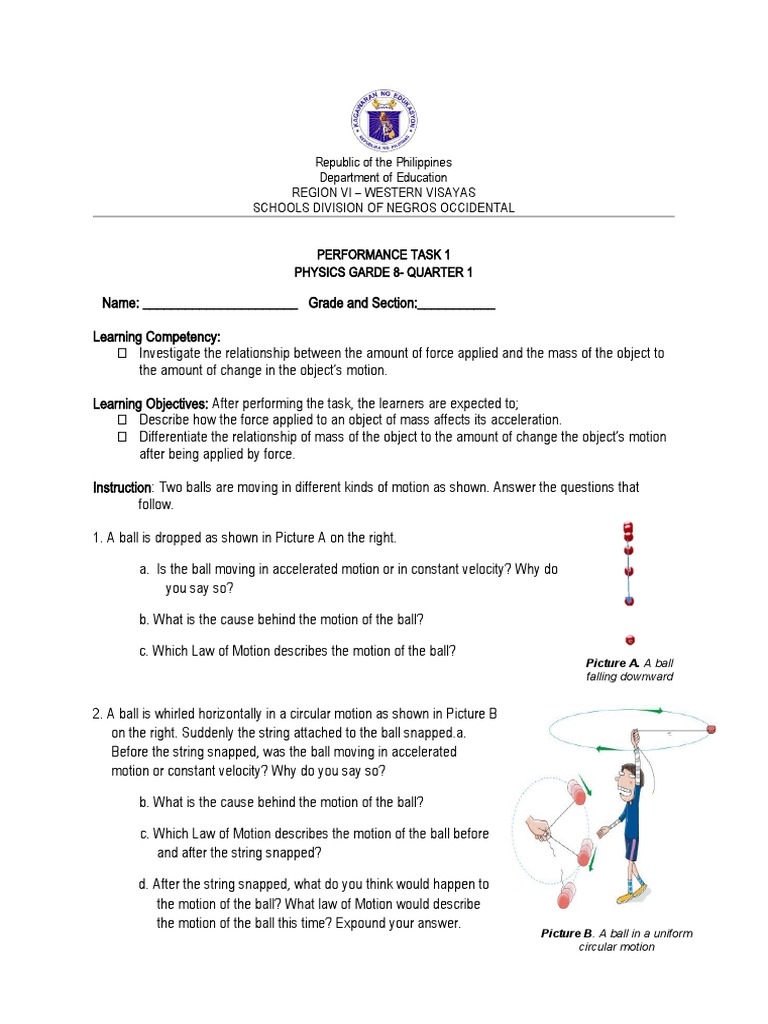 1 Performance Task G8 Science Q1 | PDF | Force | Acceleration