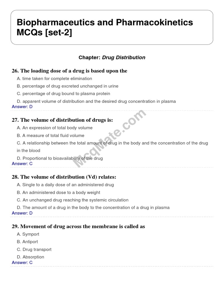 Biopharmaceutics and Pharmacokinetics (Chapter - Drug Distribution ...