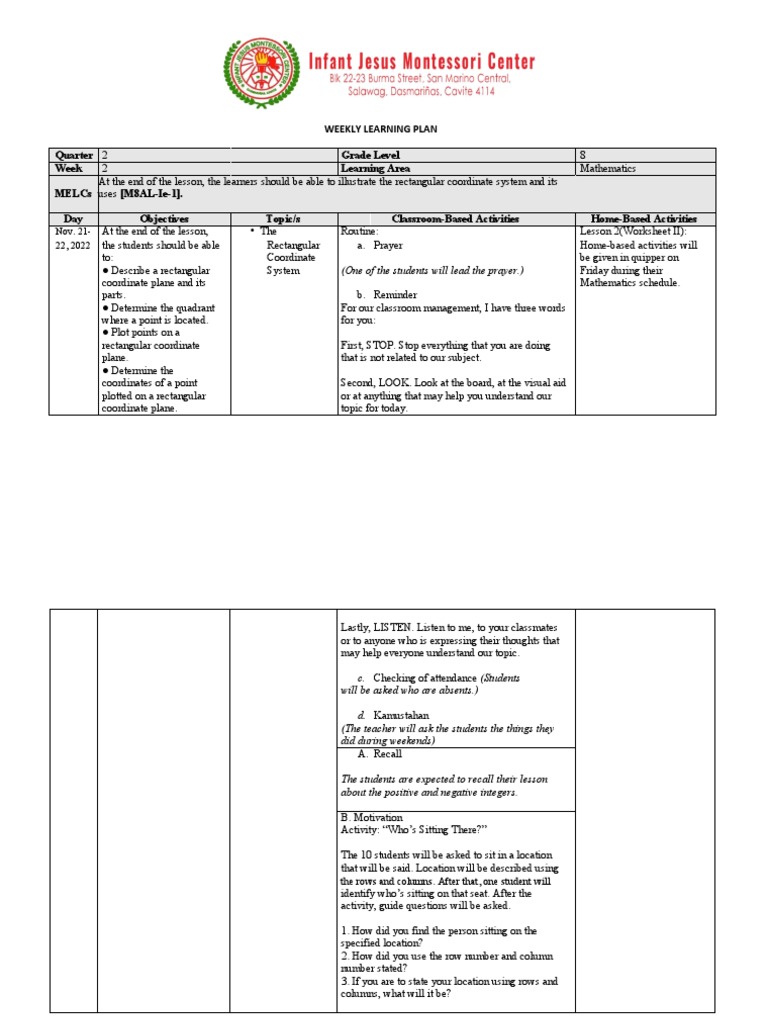 Week 2 Grade 8 2nd Quarter | PDF | Cartesian Coordinate System ...