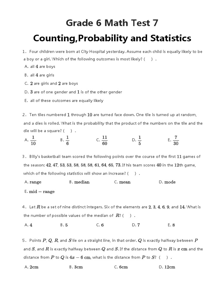 Grade 6 Math Test 7 | PDF | Mathematics