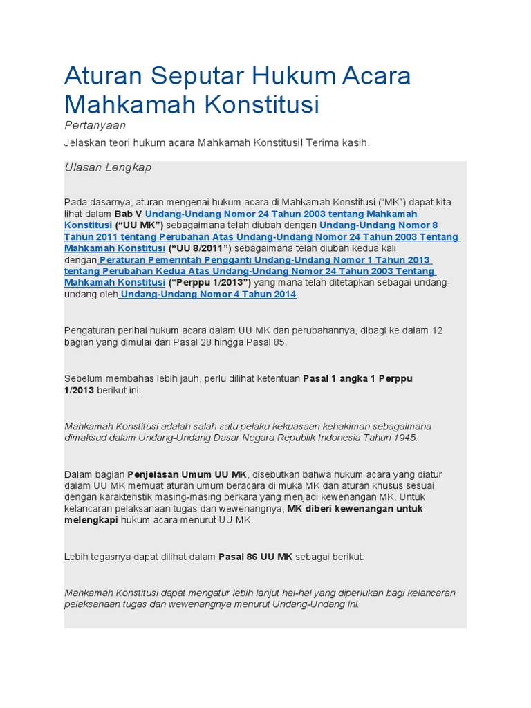 Asas-Asas Hukum Acara Mahkamah Konstitusi | PDF Asas-Asas Hukum Acara Mahkamah Konstitusi | PDF