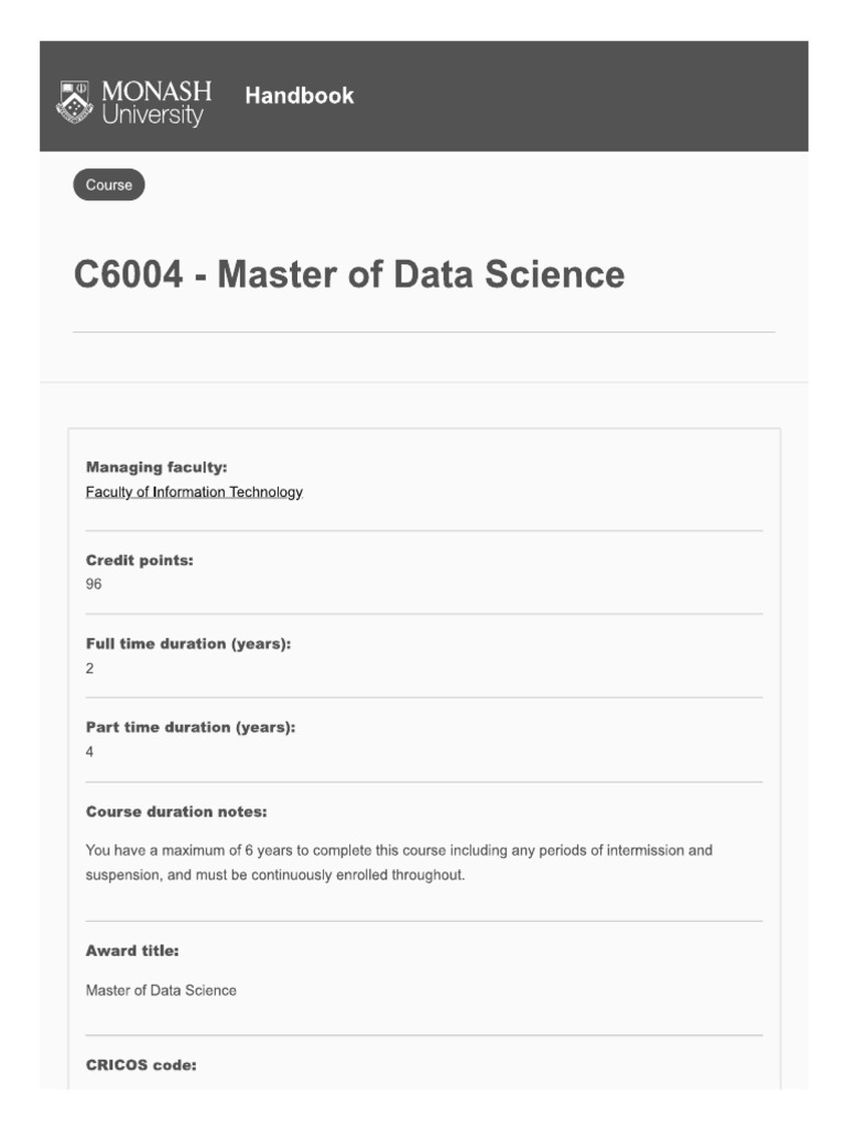 monash hand book - data science | PDF