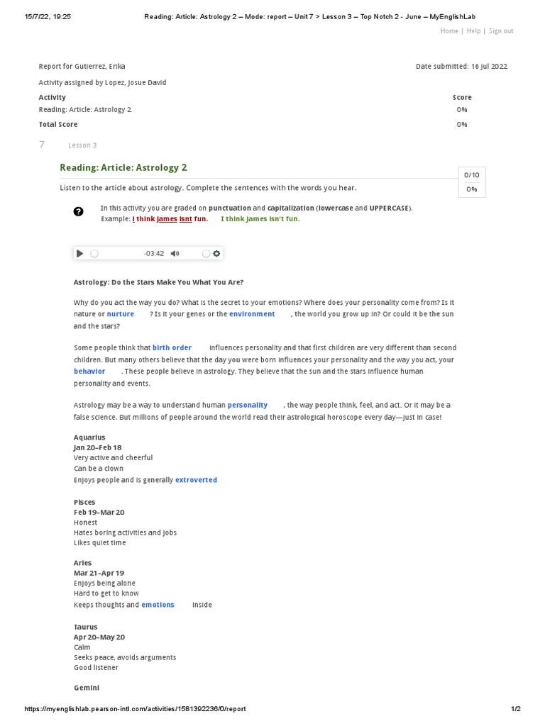 Reading - Article - Astrology 2 - Mode - Report - Unit 7 - Lesson 3 ...