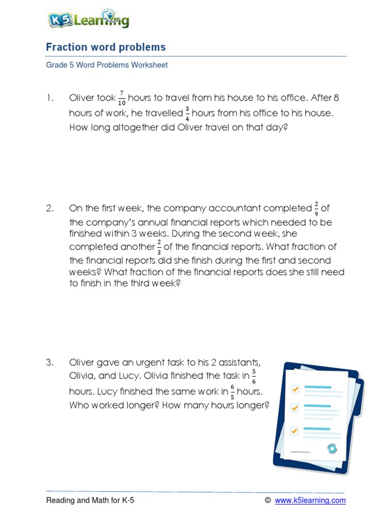 Grade 5 Word Problems Adding Subtracting Fractions D | PDF