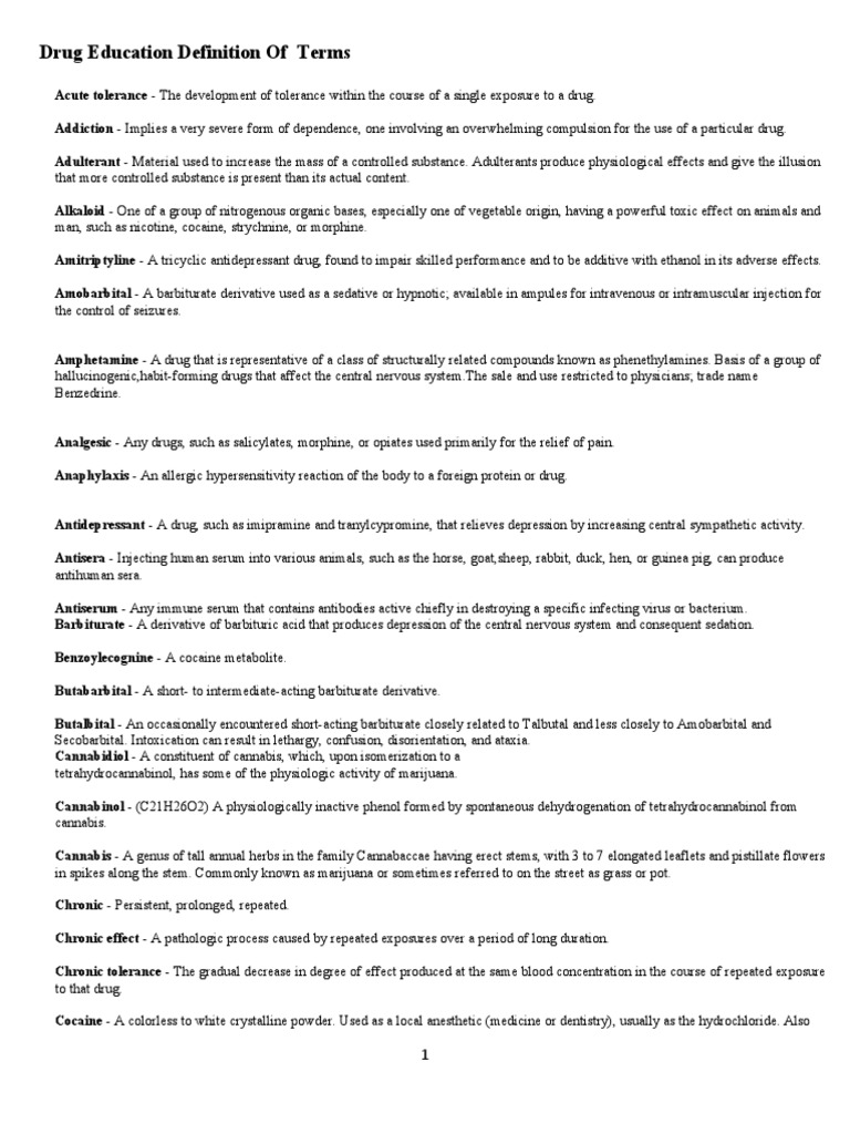 Drug Education Definition of Terms | PDF | Psychoactive Drugs | Narcotic