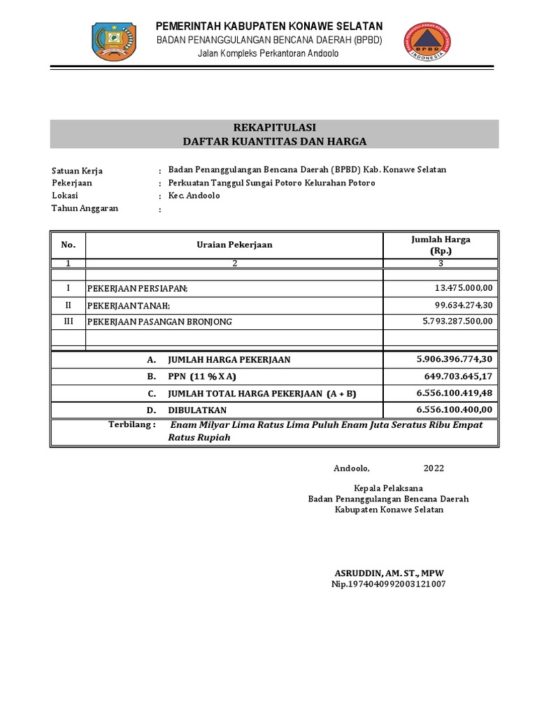 Rab Perkuatan Tanggul Sungai Potoro | PDF