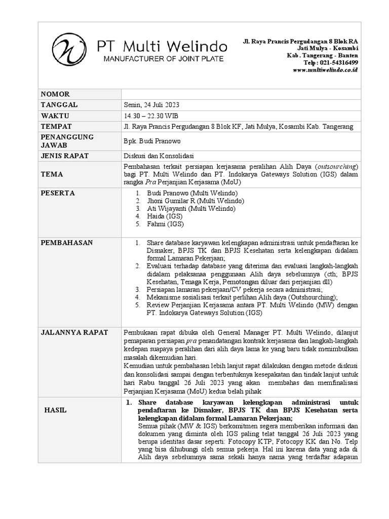 Notulensi Rapat | PDF