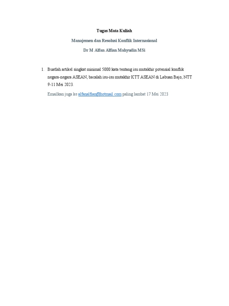 Tugas 1 Manajemen Dan Resolusi Konflik 2023 | PDF