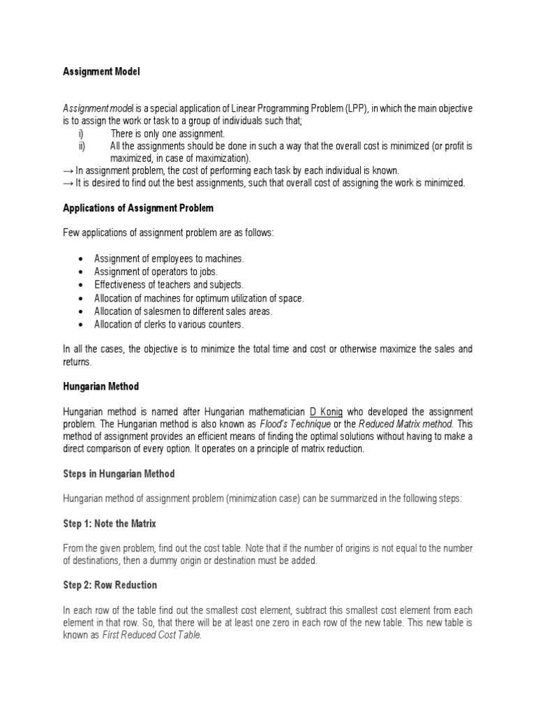 Assignment Model | PDF | Mathematical Optimization | Mathematics Of ... Assignment Model | PDF | Mathematical Optimization | Mathematics Of ...