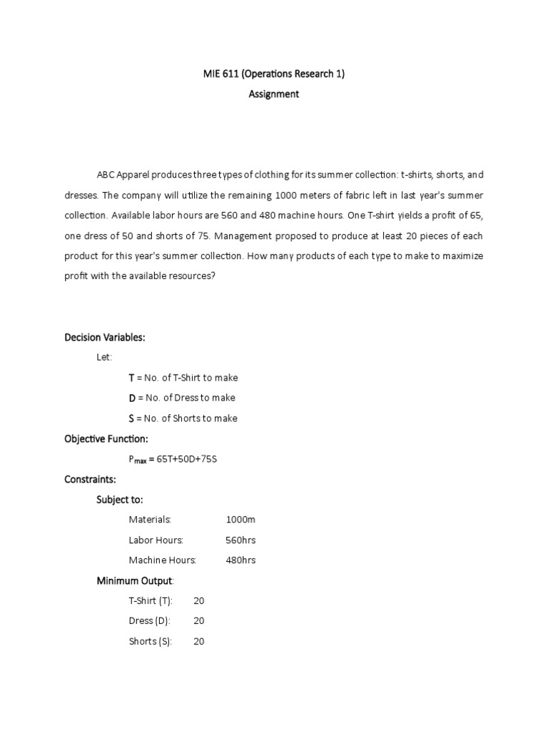 Introduction To Linear Programming | PDF | Linear Programming | Clothing Introduction To Linear Programming | PDF | Linear Programming | Clothing