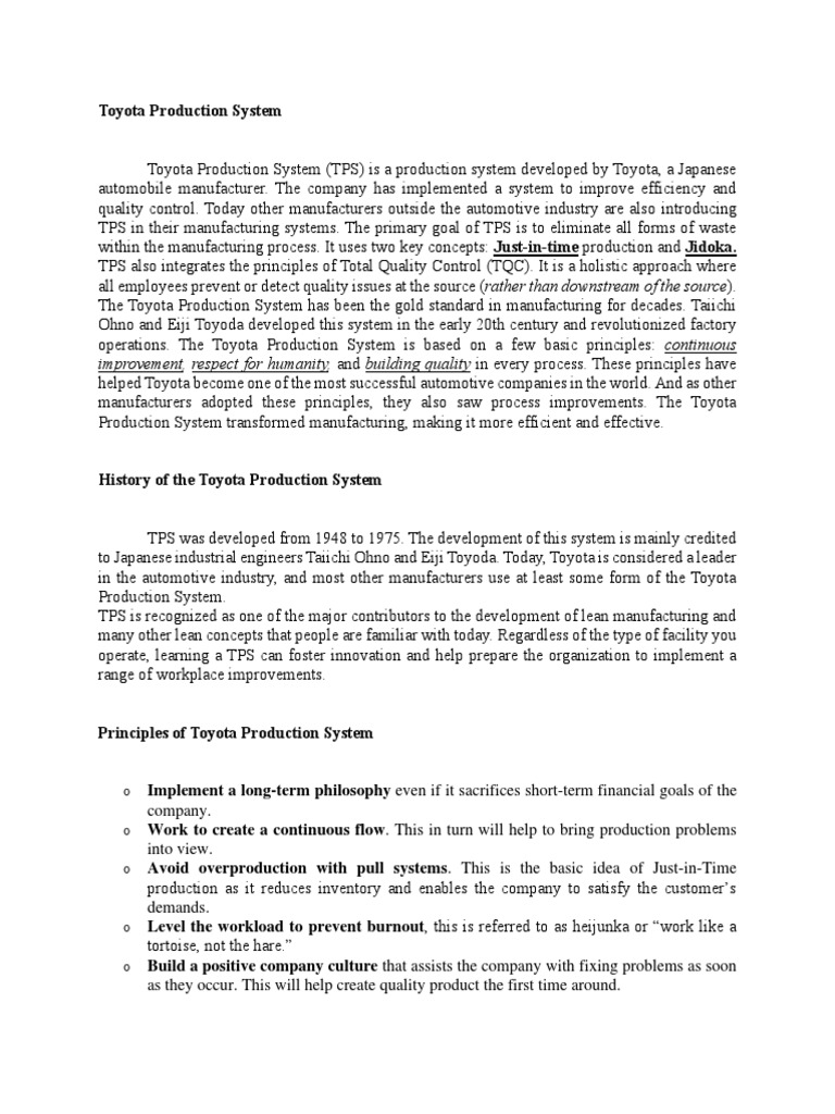 Toyota Production System | PDF | Lean Manufacturing | Business Economics