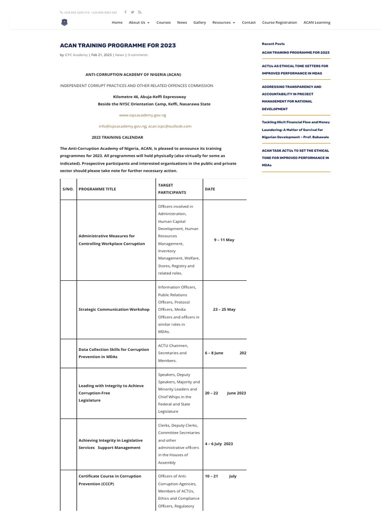 ACAN 2023 Anti-Corruption Training Schedule | PDF | Audit | Internal Control