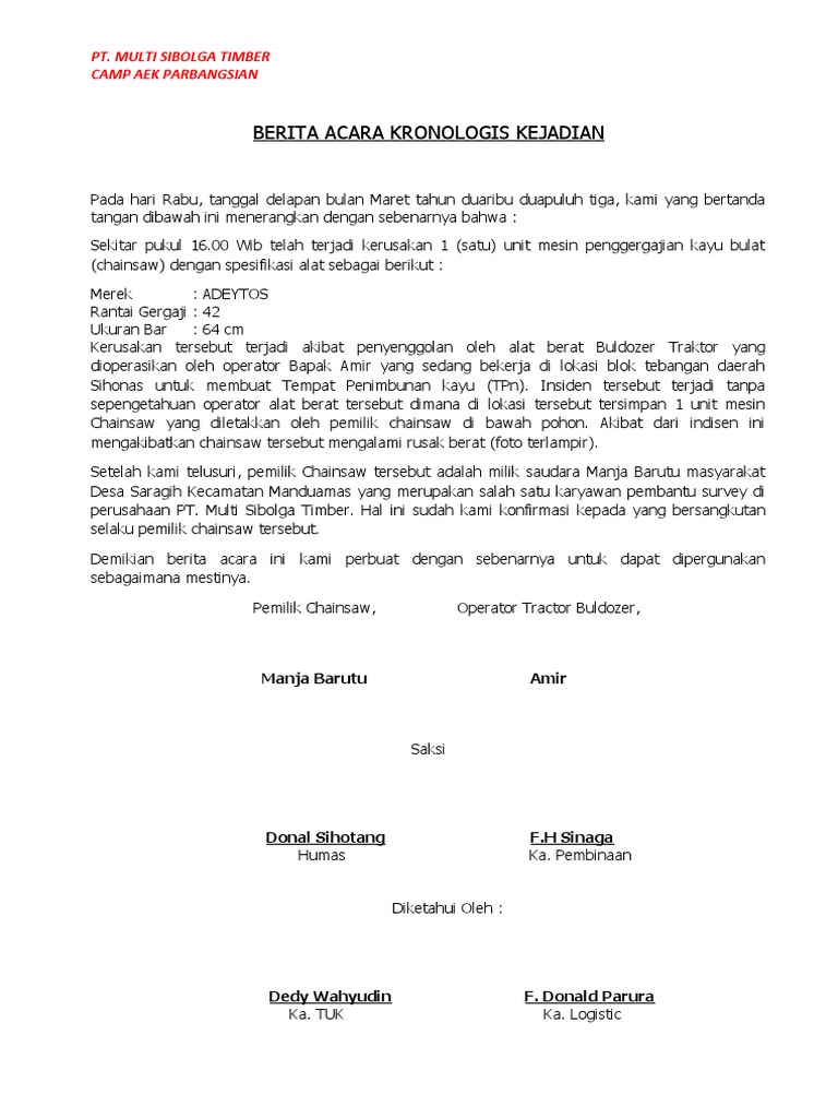 Berita Acara Kerusakan Mesin Chainsaw | PDF