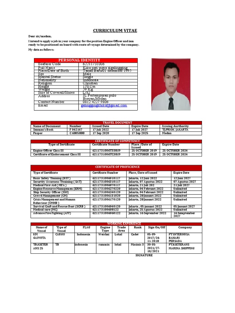 CURRICULUM VITAE KIKO PATI PUTRA SIGALINGGING (2) | PDF | Watercraft | Transport