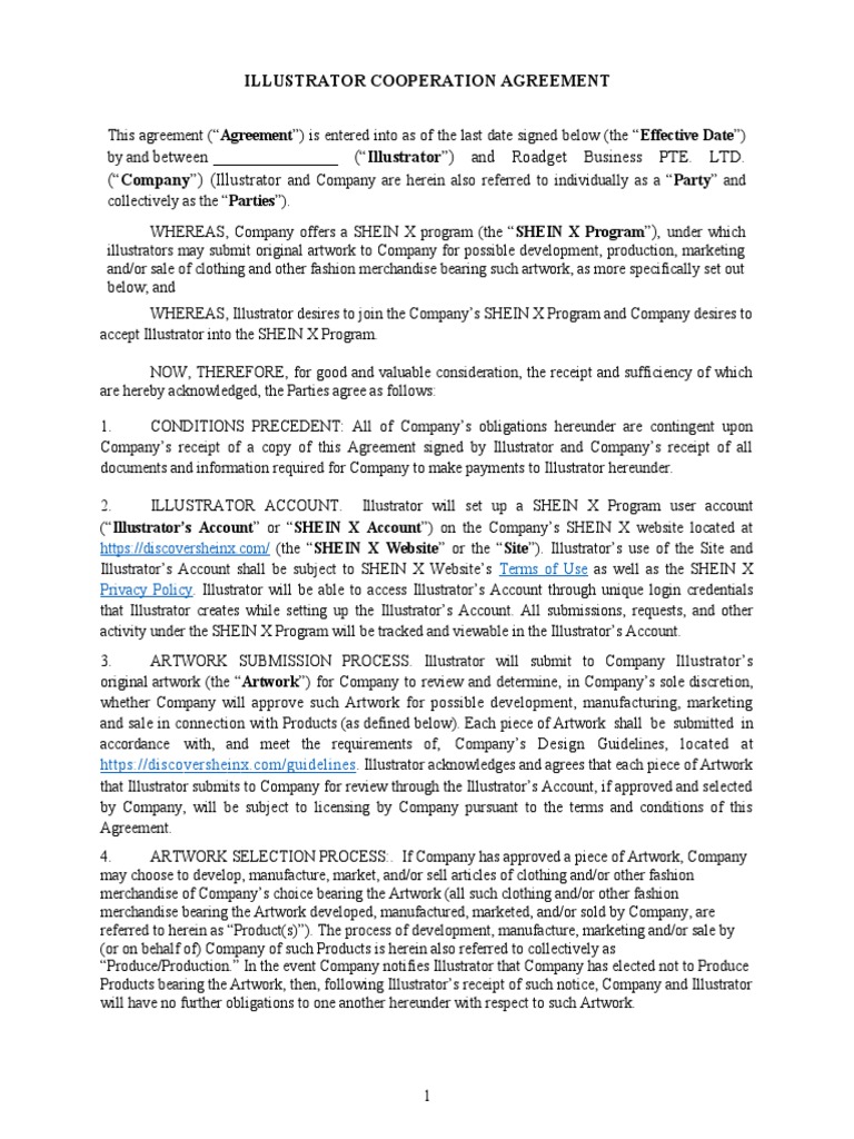 Illustrator Cooperation Agreement | PDF | Royalty Payment | Breach Of ...