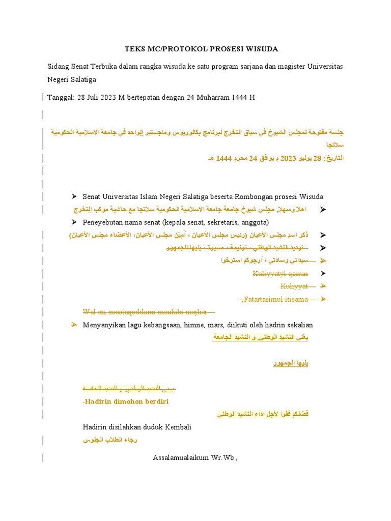 Teks MC Prosesi Wisuda B.arab | PDF