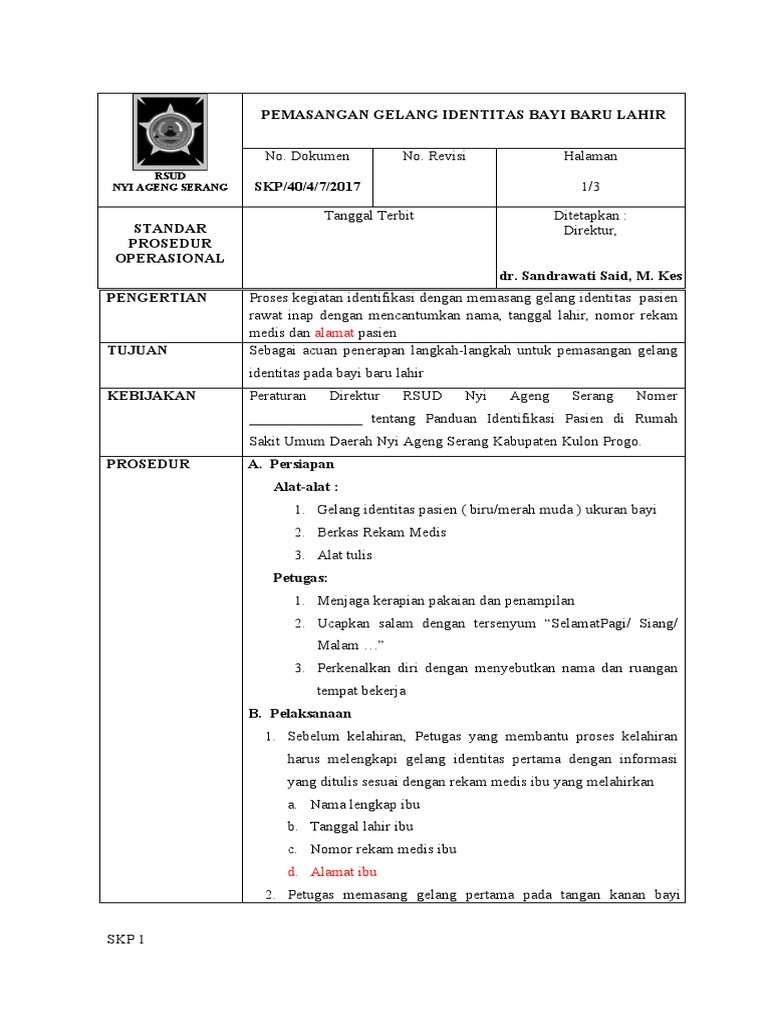 EDIT SPO Pemasangan Gelang Bayi Baru Lahir | PDF