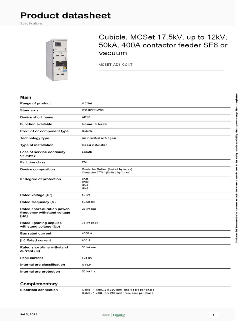 MCSet 17.5kV Cubicle Specifications | PDF | Fuse (Electrical) | Relay