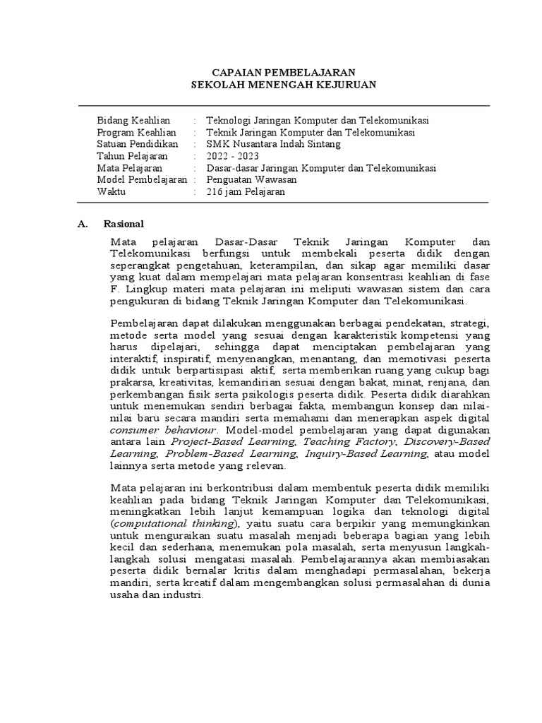 CAPAIAN PEMBELAJARAN TKJ | PDF