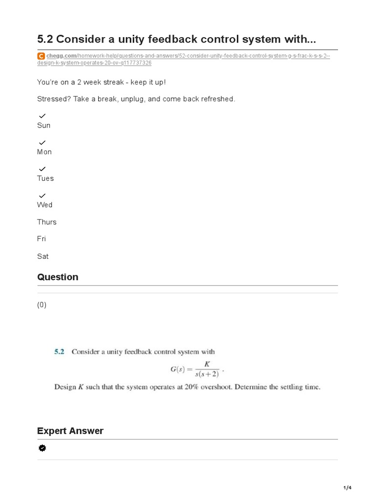 52 Consider A Unity Feedback Control System With | PDF | Damping | Applied Mathematics