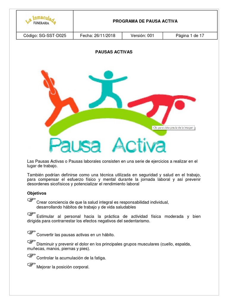 SG SST D025 Programa Pausas Activas | PDF | Mano | Rodilla