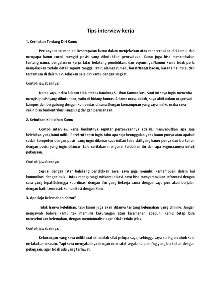 Tips Interview Kerja Yoke | PDF | Karier & Perkembangan