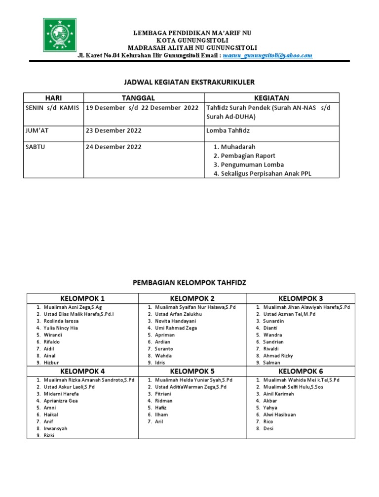 Jadwal Ekstra | PDF